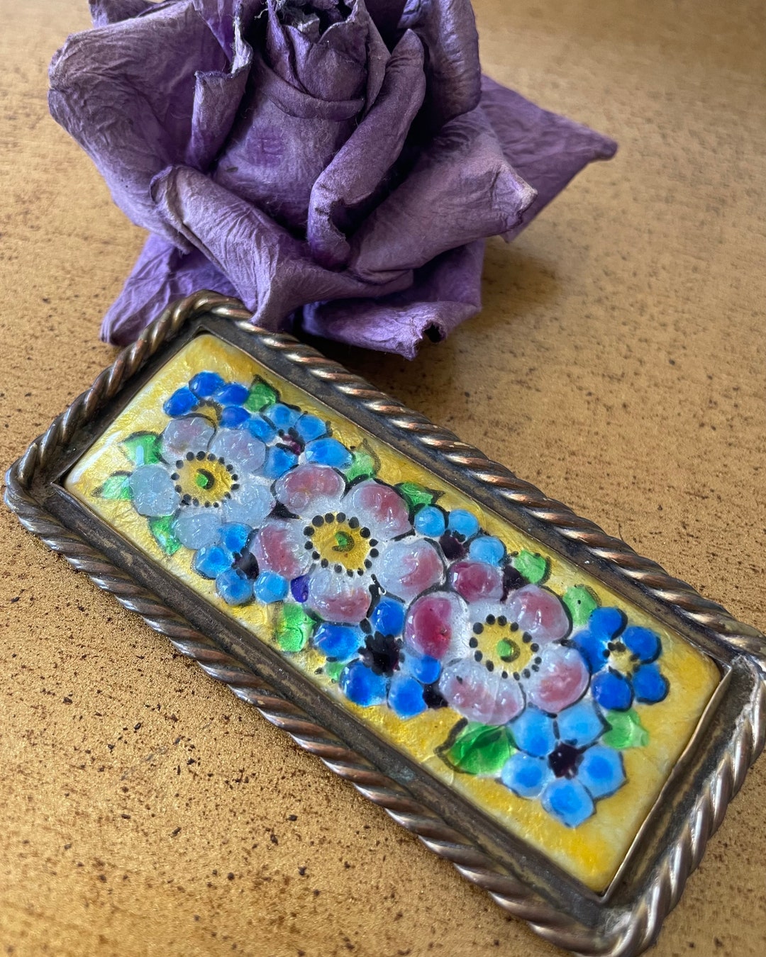 Antique French Brooch, Glass Flowers, Enamel, Signed, Limoges - Etsy