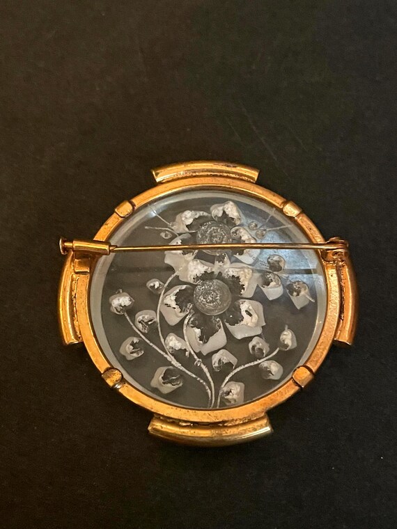 Antique French Brooch, Carved Lucite Flowers - Gem