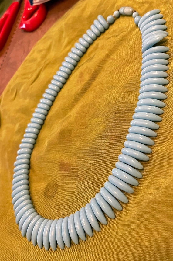 Vintage French Necklace, Turquoise Glass Teeth. - Gem