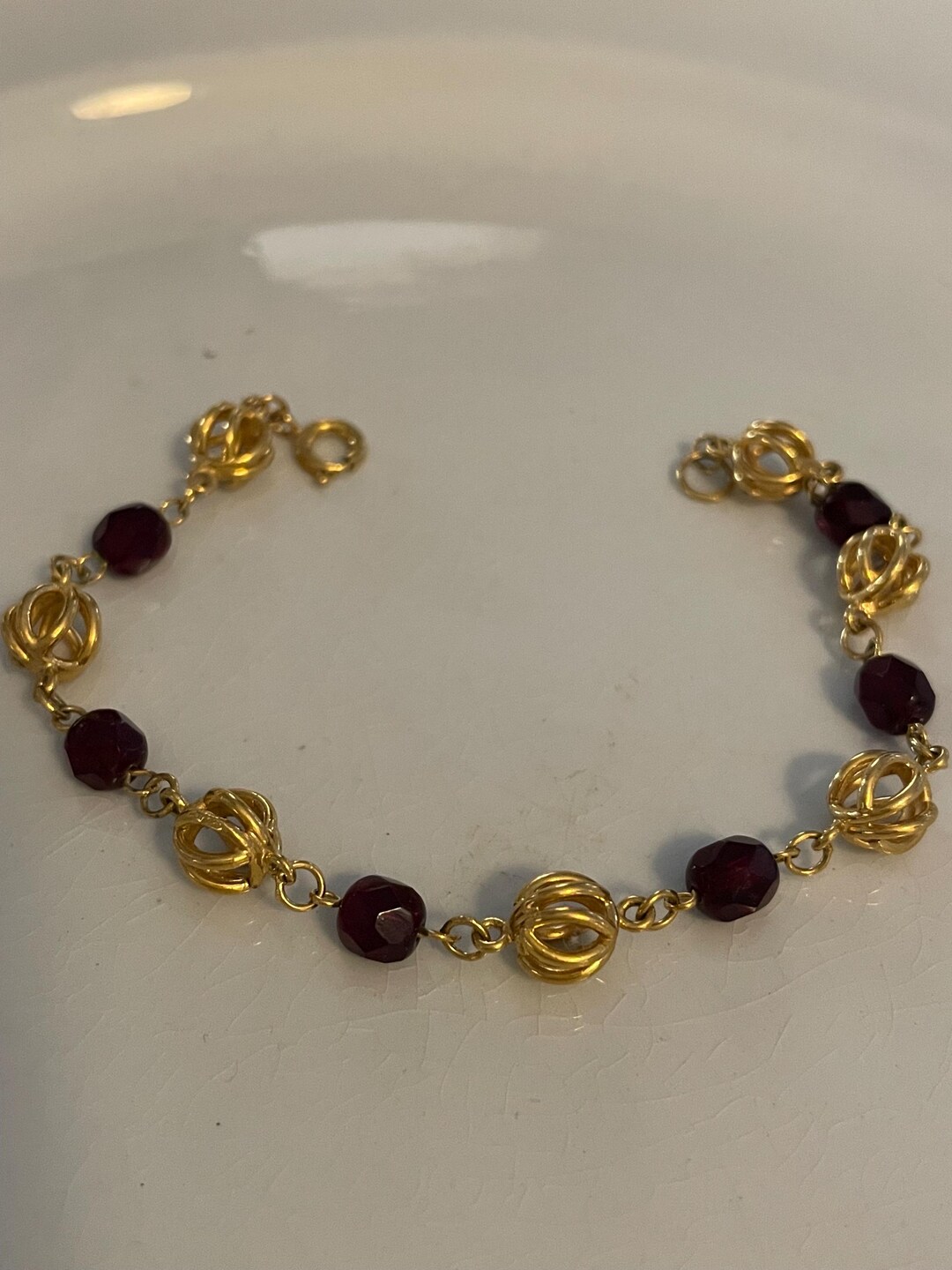 Vintage Bracelet, French, Red Crystal, Gold - Etsy