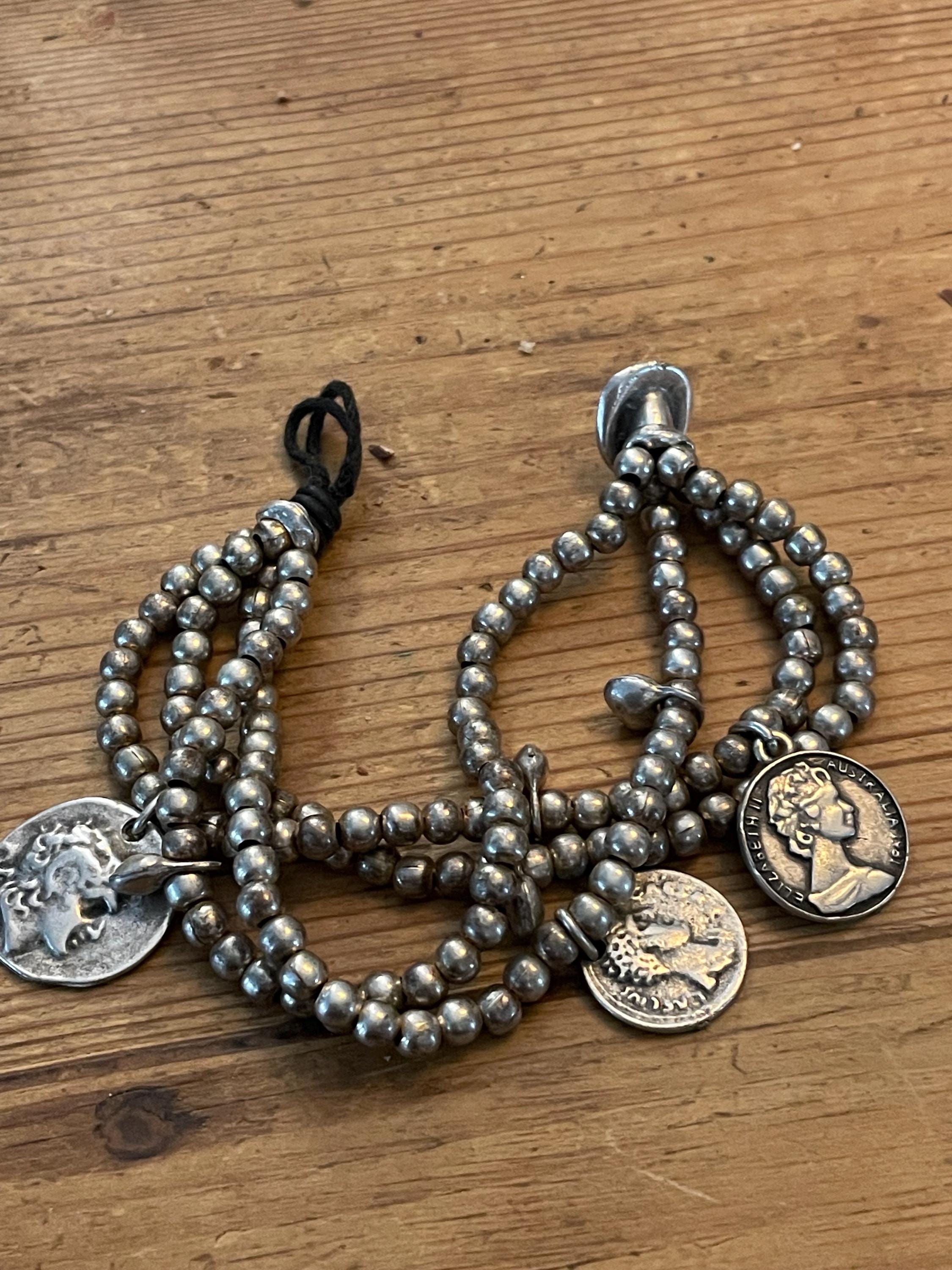 Vintage Silver Plated Beaded Bracelet, Coins - Etsy