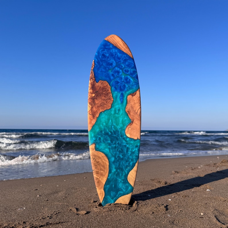 Olive Wood & Resin Surfboard Wall Art: Personalized Beach House Decor ...