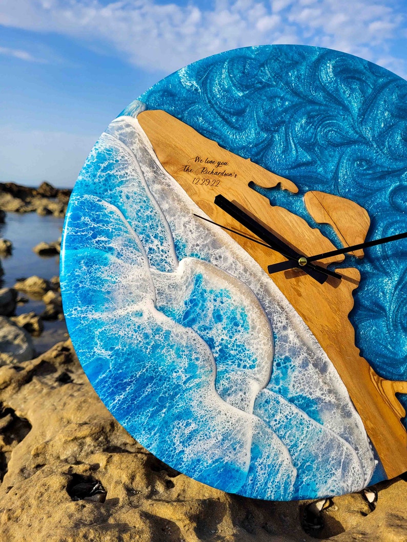 Florida Anna Maria Island Map Olive Wood Art&resin Ocean Waves - Etsy