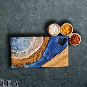 Custom Resin&olive Wood Serving Board,resin Ocean Art Serving Platter ...