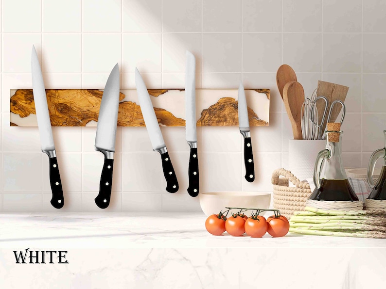 Custom Resin & Olive Wood Magnetic Knife Rack: Kitchen Storage - Etsy
