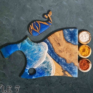 Custom Resin&olive Wood Serving Board,resin Ocean Art Serving Platter ...