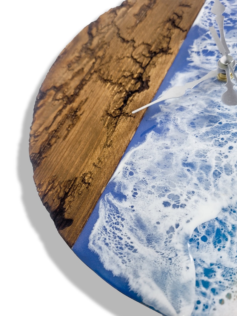 Epoxy Resin Wood Ocean Waves Wall Clock for Living Room Kitchen Office ...