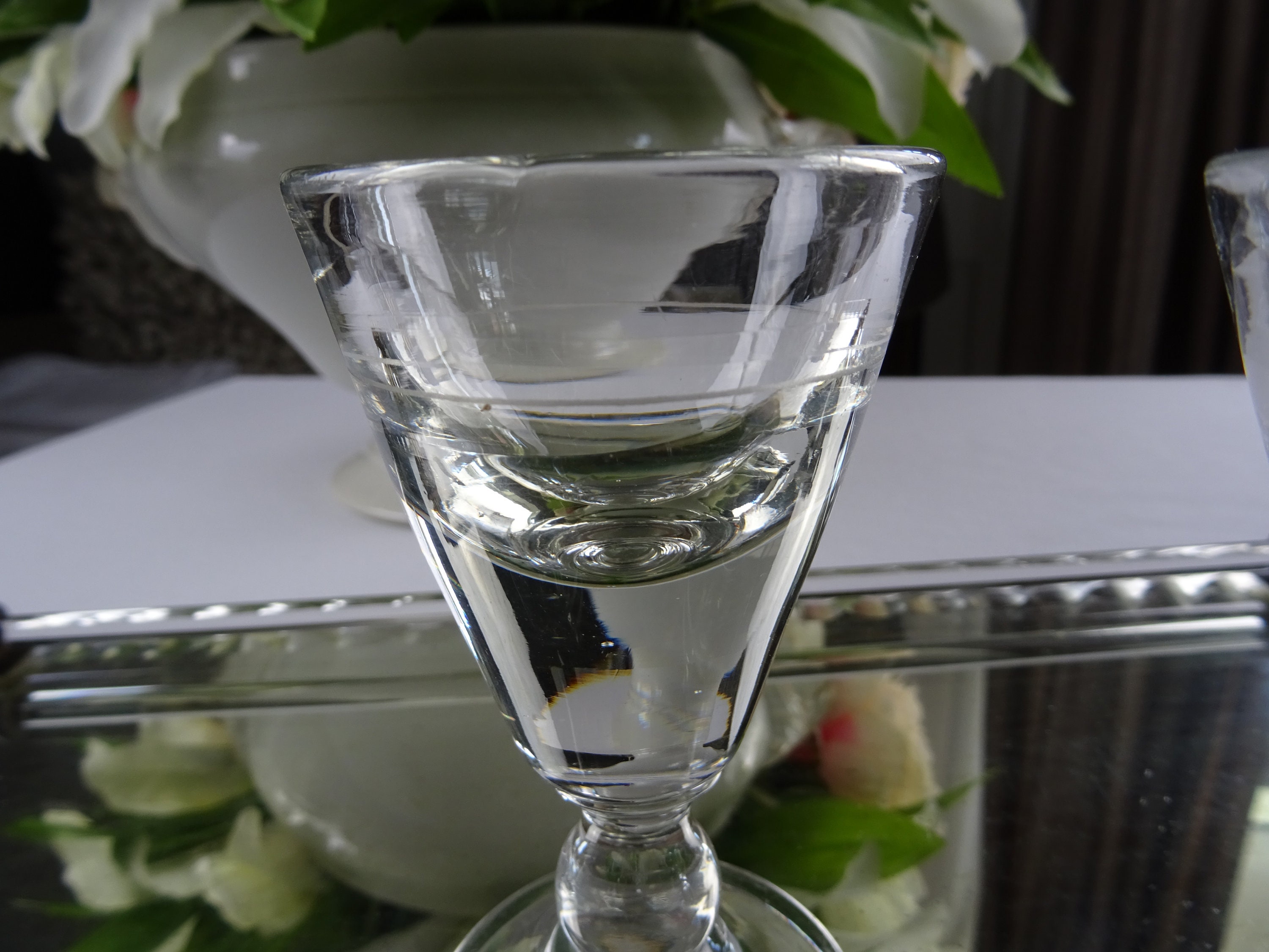 3 Antique Bistro Glasses Thick Cut Glass Calibration Mark Unique ...