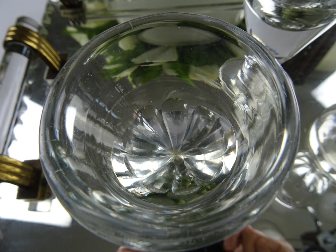 3 Antique Bistro Glasses Thick Cut Glass Calibration Mark Unique ...