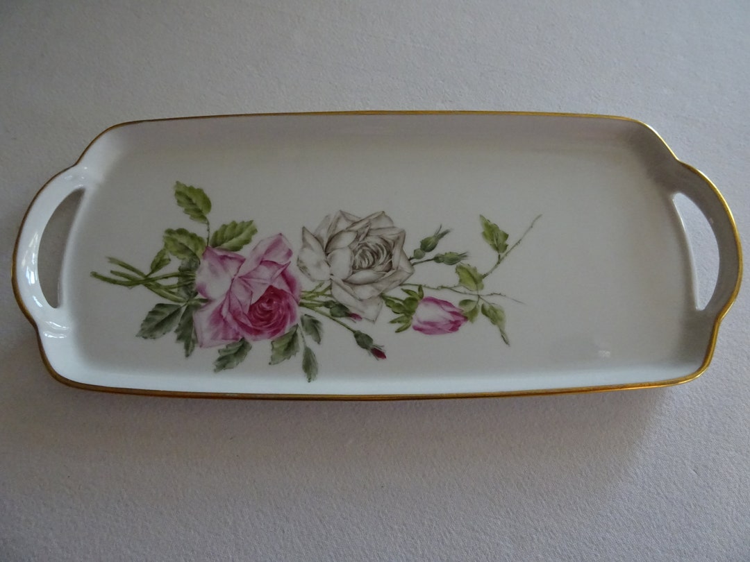 Elongated Cake Plate, Biscuit Porcelain, Handmade, Handpainted, Roses ...
