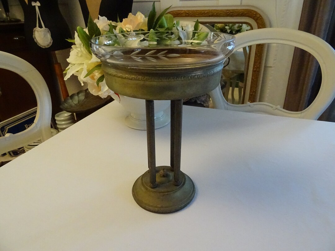 Large Tall Jardiniere With Cut Glass Insert, Candy Bowl, Decorative ...
