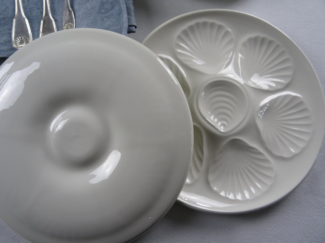 Set of 6 Shell Plates White Oyster Plates Longchamp Stoneware Top ...