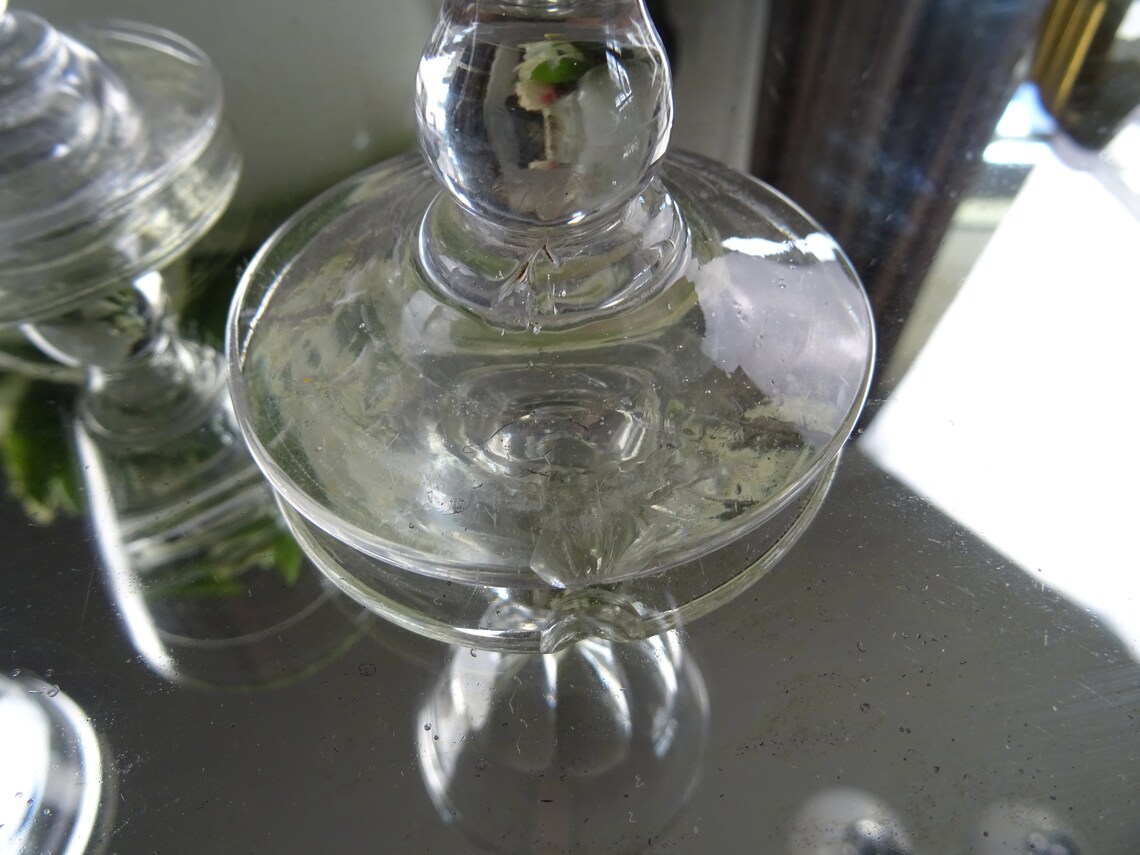 3 Antique Bistro Glasses Thick Cut Glass Calibration Mark Unique ...