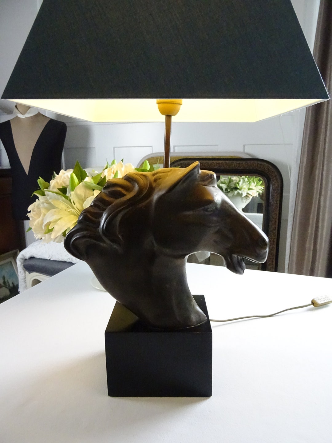 Horse Head Bronze Lamp Wooden Base France 1970s Vintage E27 Socket - Etsy