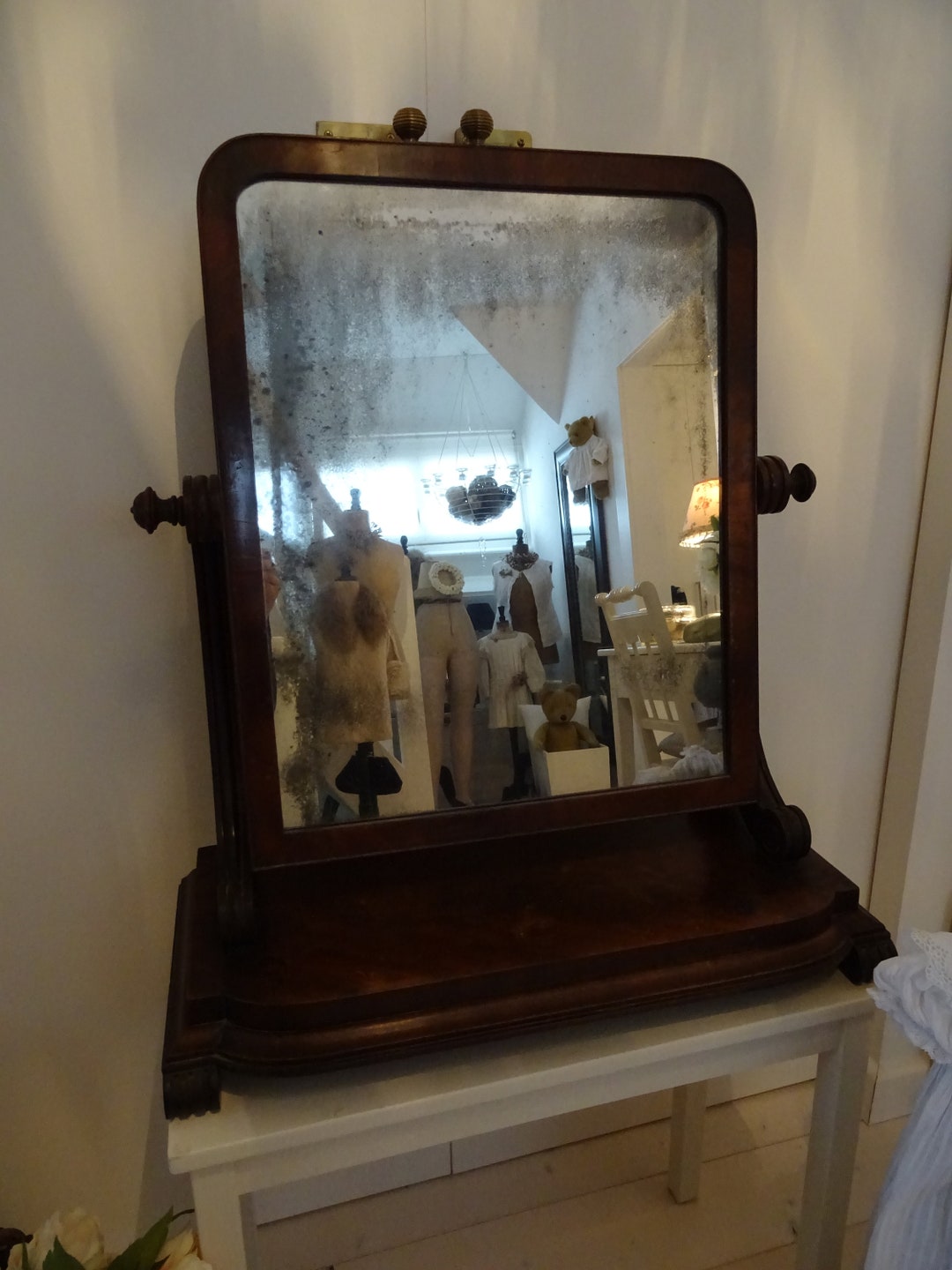 Antique Psyche, Large Table Mirror From France, Swivel Mirror, Mahogany ...