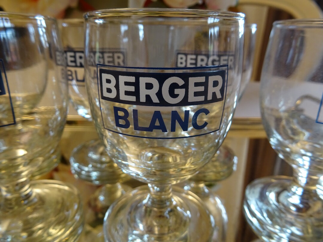 Set of 6 Berger Blanc Pastis Anisette Bar Bistro Blue and White France ...