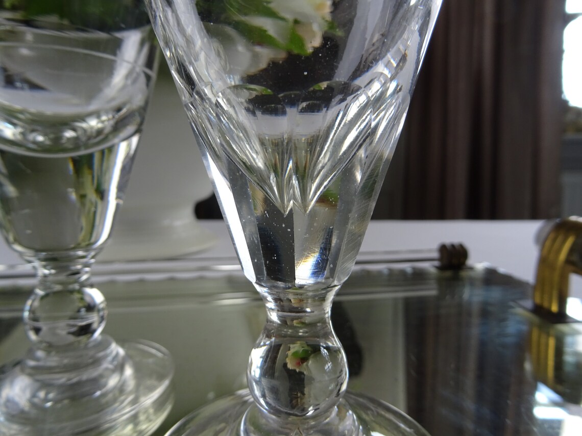 3 Antique Bistro Glasses Thick Cut Glass Calibration Mark Unique ...