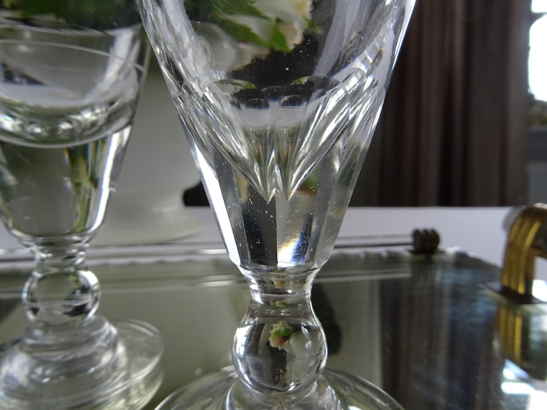 3 Antique Bistro Glasses Thick Cut Glass Calibration Mark Unique ...