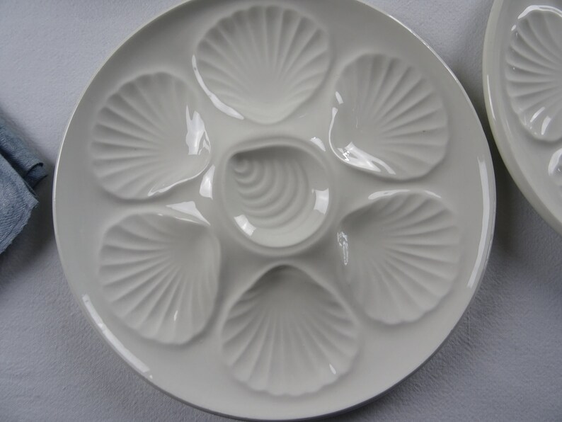 Set of 6 Shell Plates White Oyster Plates Longchamp Stoneware Top ...