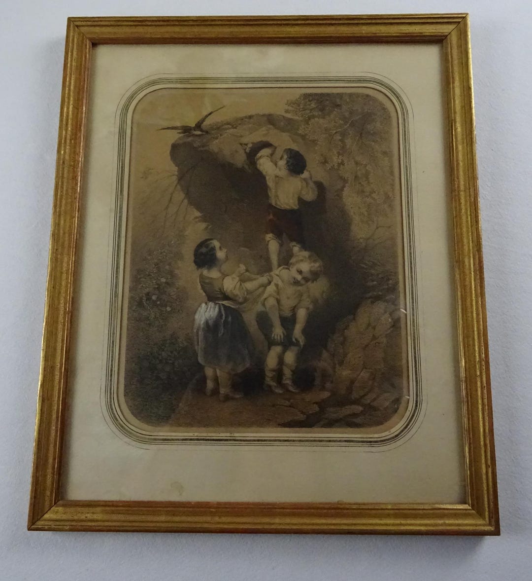 Beautiful Lithograph 3 Children Nest Robbers Frame Passepartout ...