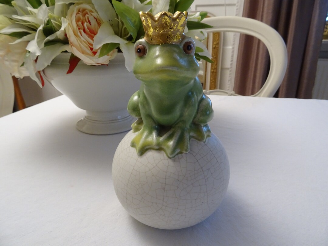 Frog Prince Made of Biscuit Porcelain, Handpainted, Golden Crown ...