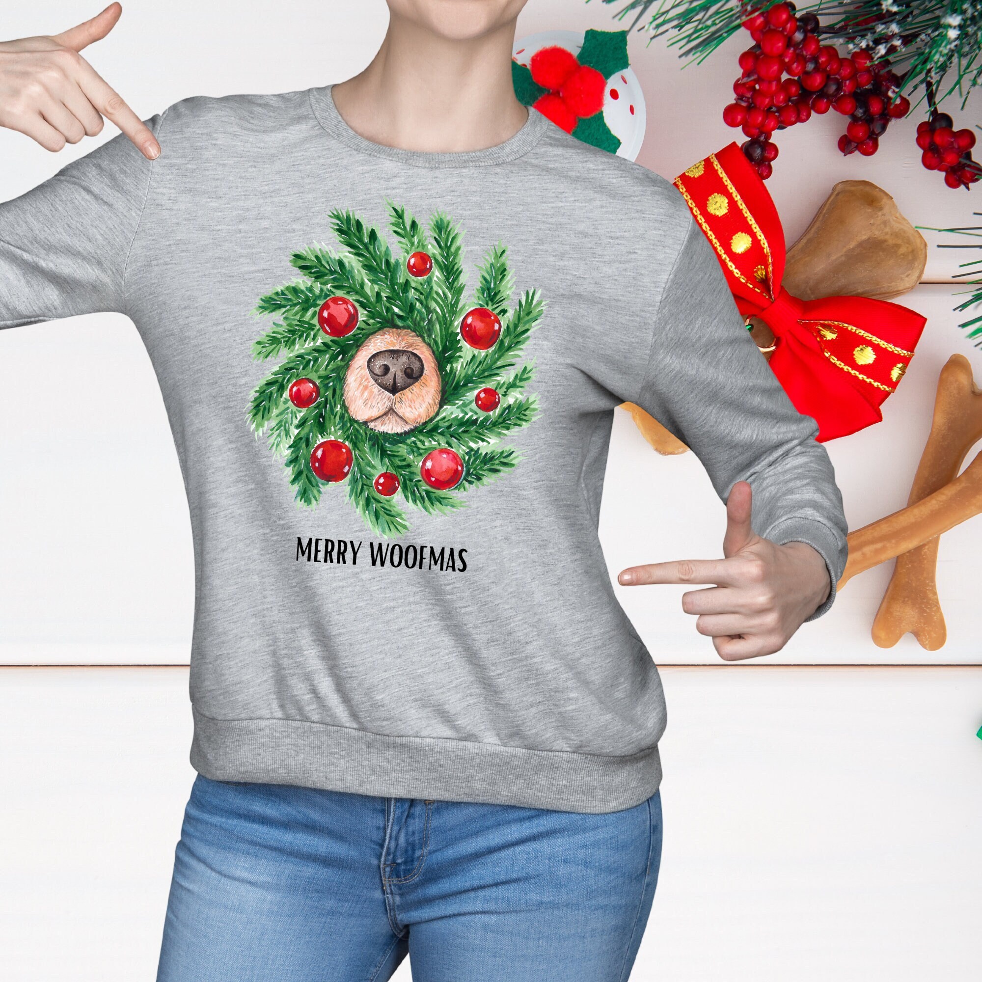 Merry Woofmas PNG Dog Christmas PNG Cute Dog Nose Wreath PNG Digital ...