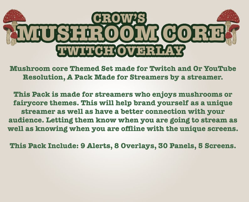Crows Mushroom Stream Overlay Set for Twitch Static Panels - Etsy