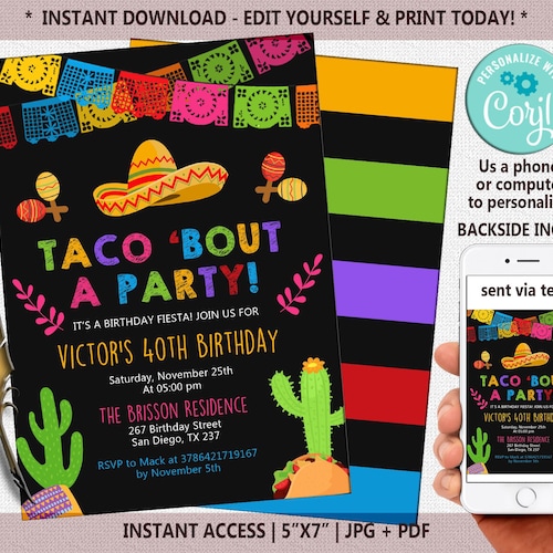 Nacho Average Party Invitation EDITABLE Fiesta Birthday - Etsy