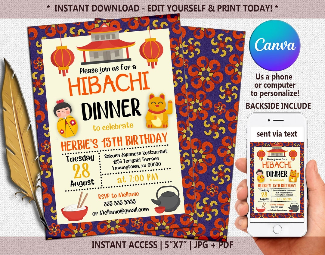 Hibachi Dinner Invitation, Hibachi Birthday Invitation, Japanese ...