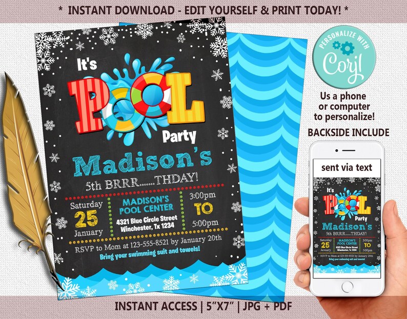 Pool Party Invitation Swimming Pool Birthday Party Winter - Etsy
