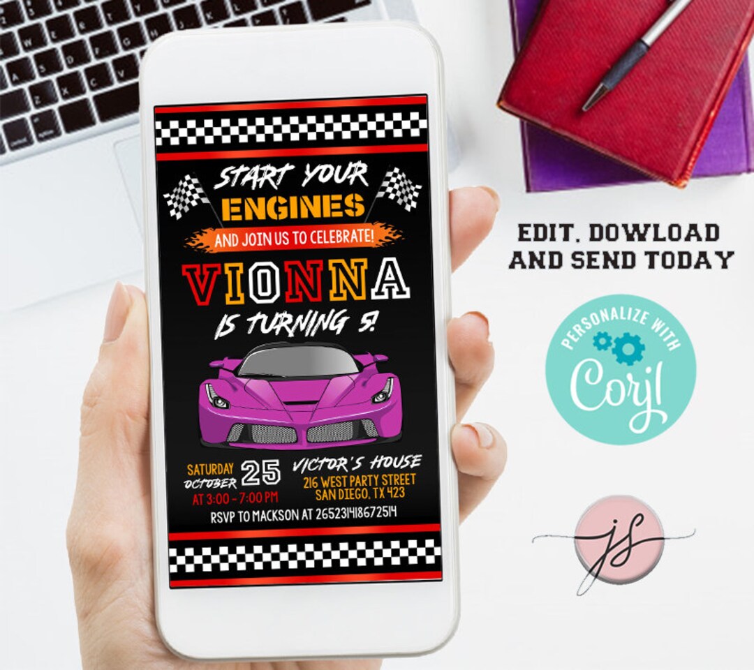Editable Race Car Birthday Invitation, Race Car Invitation, Racing Car ...