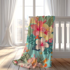 Hibiscus Plush Blanket, Tropical Island Style, Coastal Decor, Hawaiian ...
