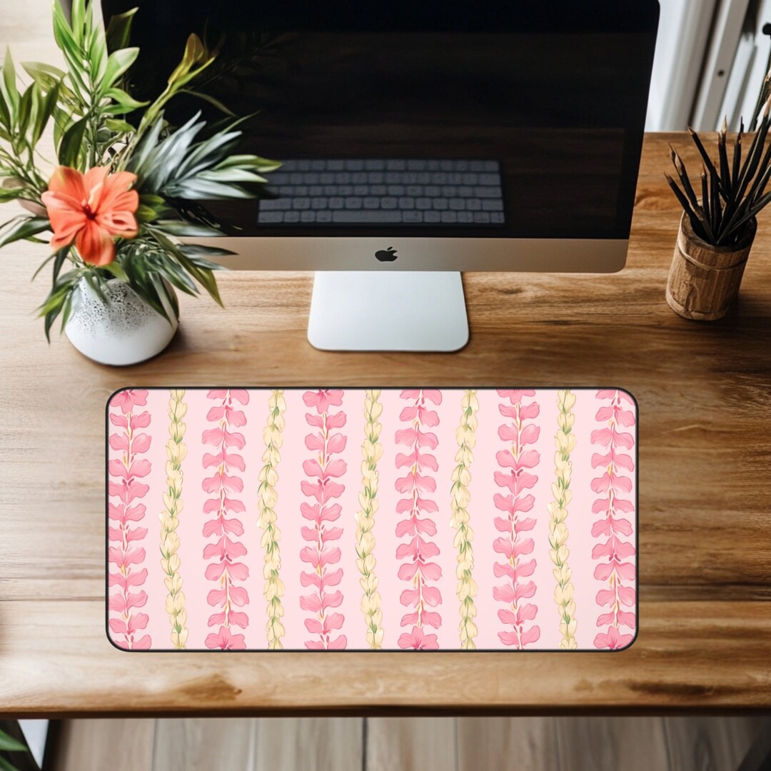 Hawaiian Flower Lei Desk Mat, Pastel Mouse Pad, Mouse Pad, Aesthetic ...
