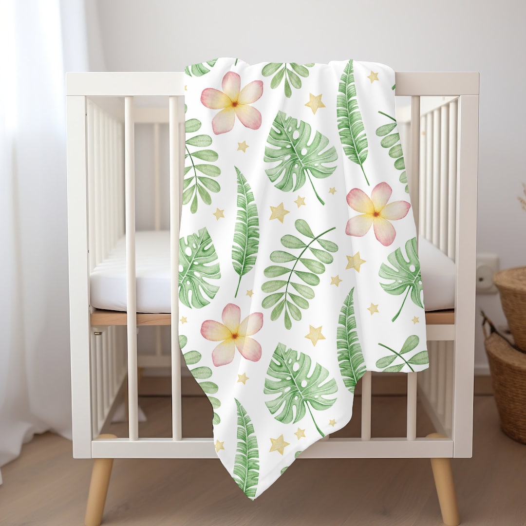 Hawaiian Baby Blanket, Tropical Plumeria and Monstera Leaf Print, Cute ...