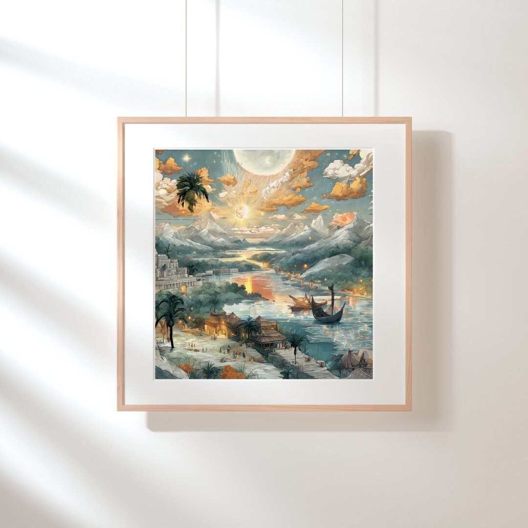 Mesopotamia River Landscape, Ancient City With Tigris River, Night ...