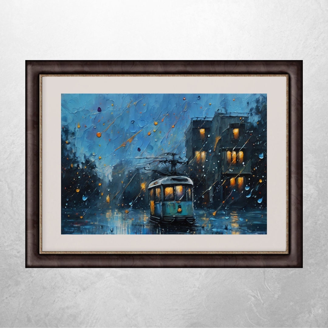 Abstract Expressionism Poster, Night Lights, Autumn Tramway, Old City ...