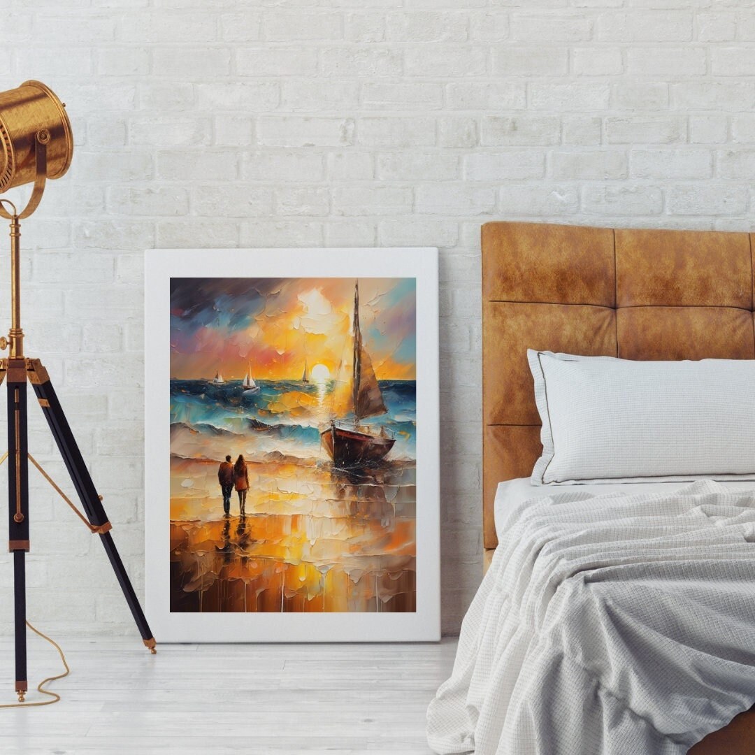 Expressionism Seascape, Ship at Sea, Wall Art, Sunset by the Sea ...