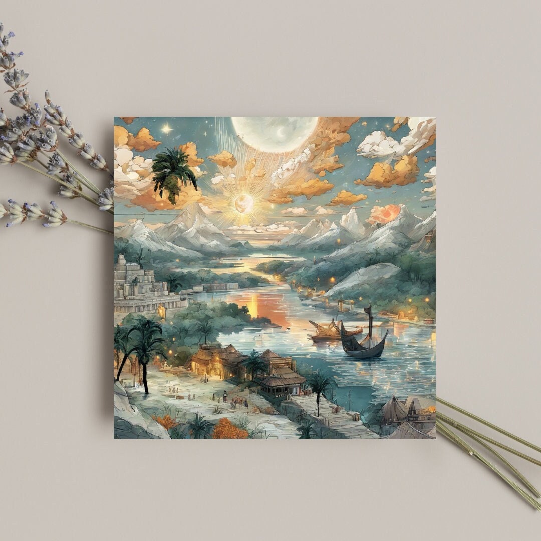 Mesopotamia River Landscape, Ancient City With Tigris River, Night ...