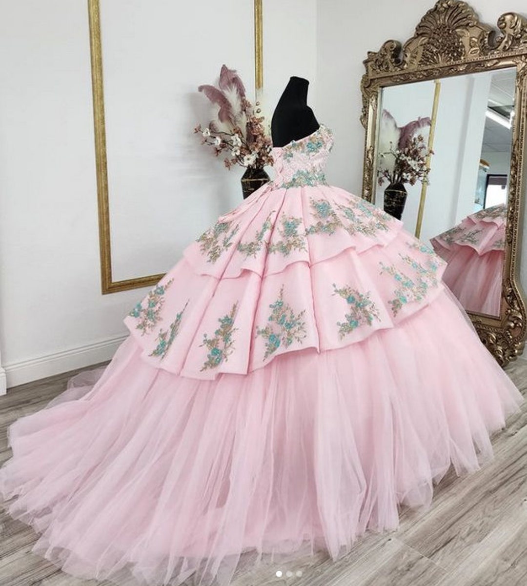Pink Princess Ball Gown Full Skirt Embroidery Quinceanera Etsy