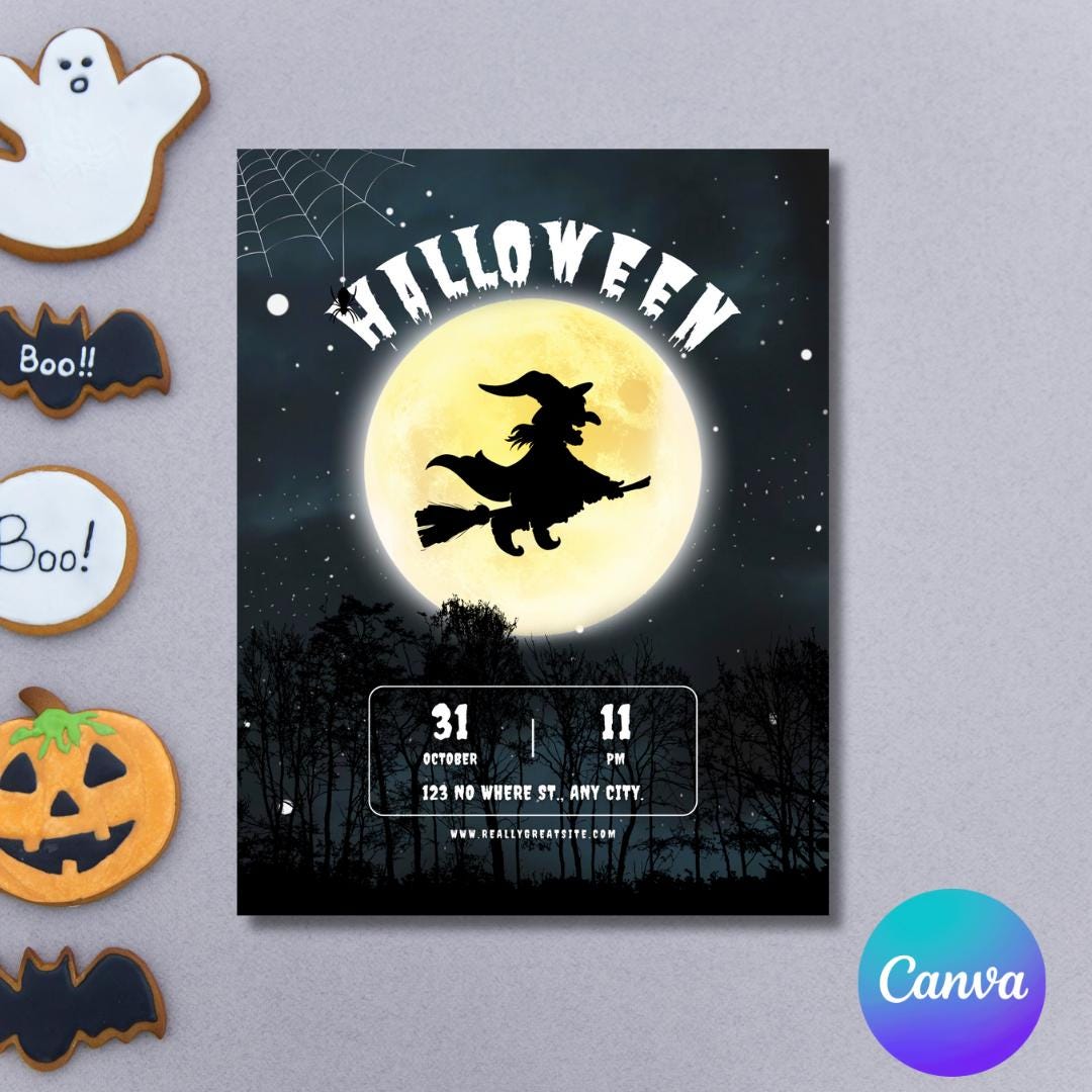 Witch Halloween Flyer, Social Media Flyer, Editable Halloween Party ...