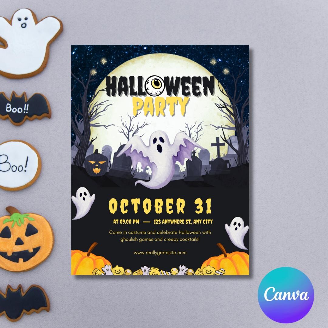 Ghost Halloween Flyer, Social Media Flyer, Editable Halloween Party ...