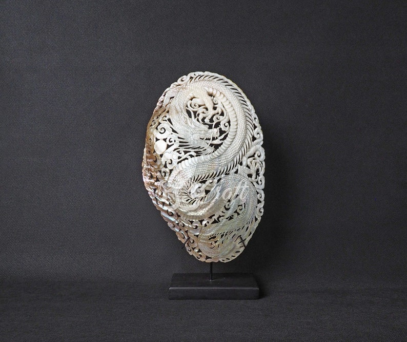 Natural Mussels Clam Shell Carving Dragon Model on Stand Large - Etsy