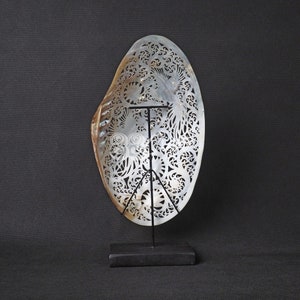 Natural Mussels Clam Shell Carving Phoenix Model on Stand Large Size ...