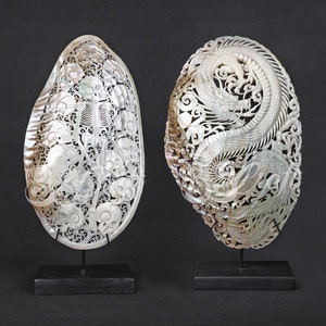 2pcs Natural Mussels Clam Shell Carving Skull Dragon Hand Carved Mixed ...