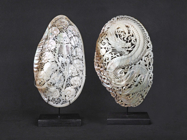 2pcs Natural Mussels Clam Shell Carving Skull Dragon Hand - Etsy