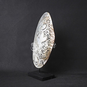 Natural Mussels Clam Shell Carving Phoenix Model on Stand Large Size ...