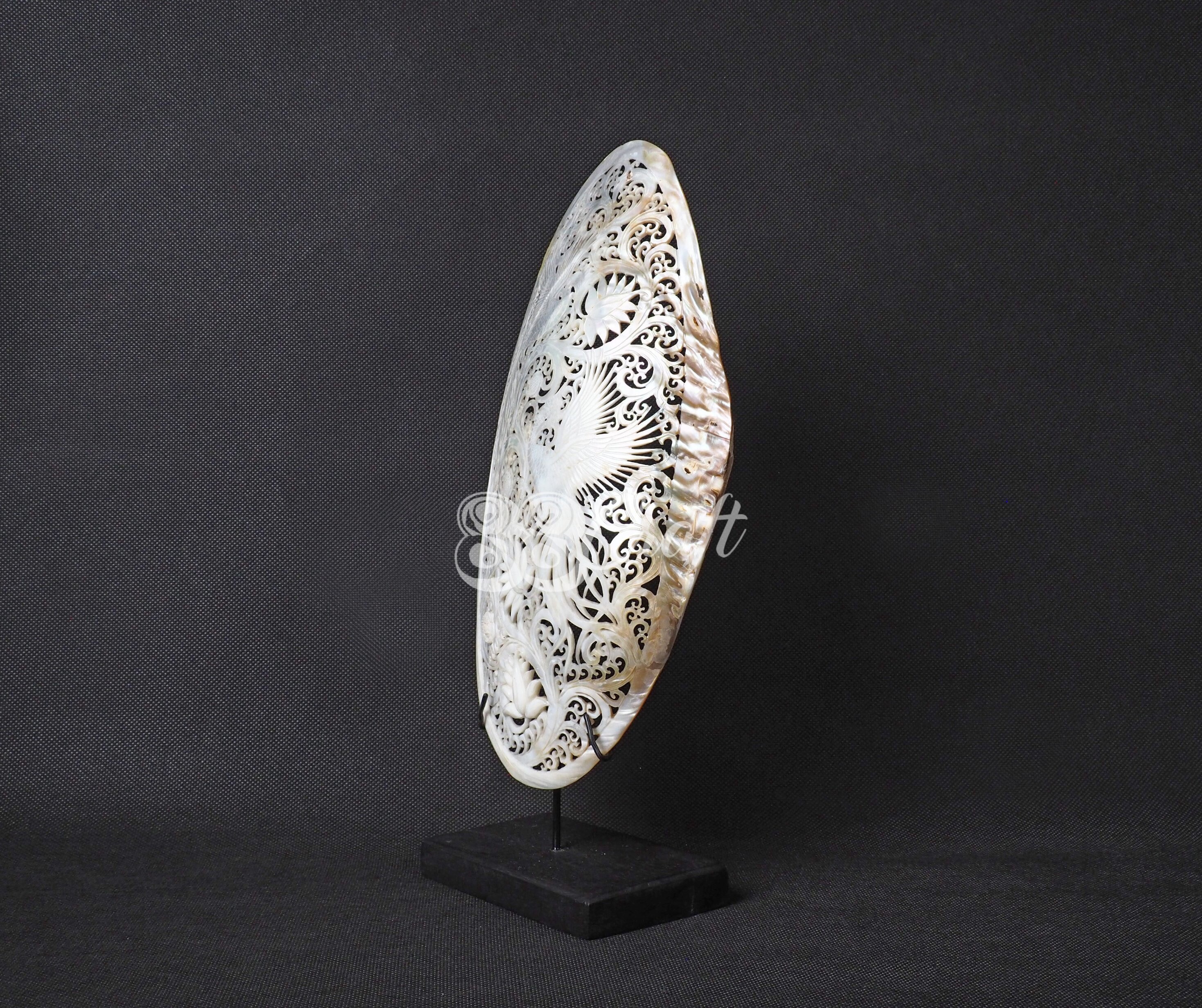 Natural Mussels Clam Shell Carving Phoenix Model on Stand Large Size ...
