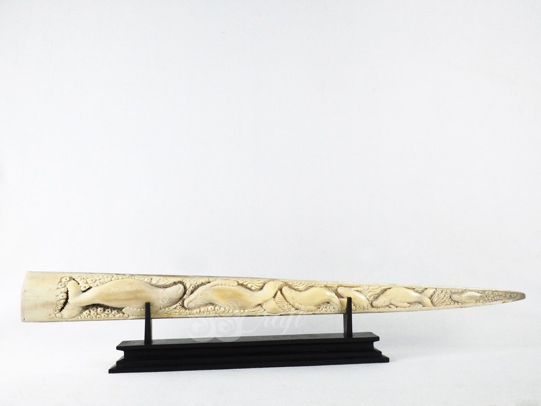 Swordfish Bill Real Marlin Bone Carved Double Whale Group Model ...