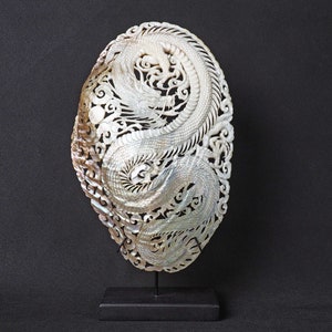 Natural Mussels Clam Shell Carving Dragon Model on Stand Large Size ...