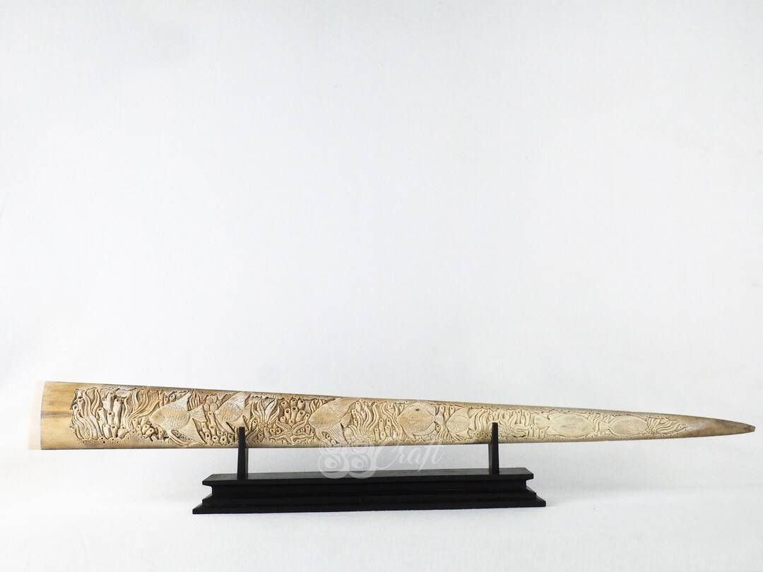 Swordfish Bill Real Marlin Bone Carved Bear Elephant Model Engraved ...